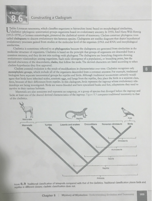 Solved EXERCISE 8.6 Constructing a Cladogram nlike Linnacan | Chegg.com