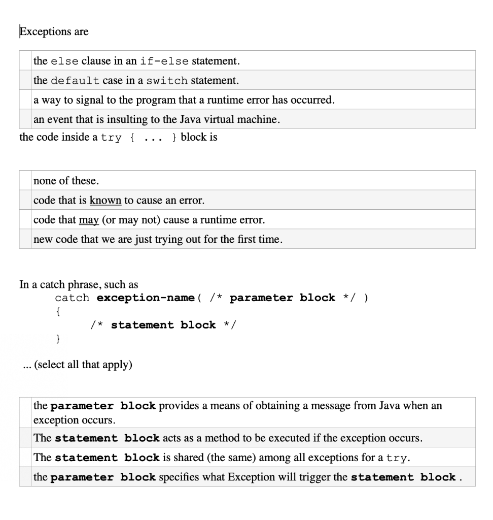 Solved Exceptions are the else clause in an if-else | Chegg.com