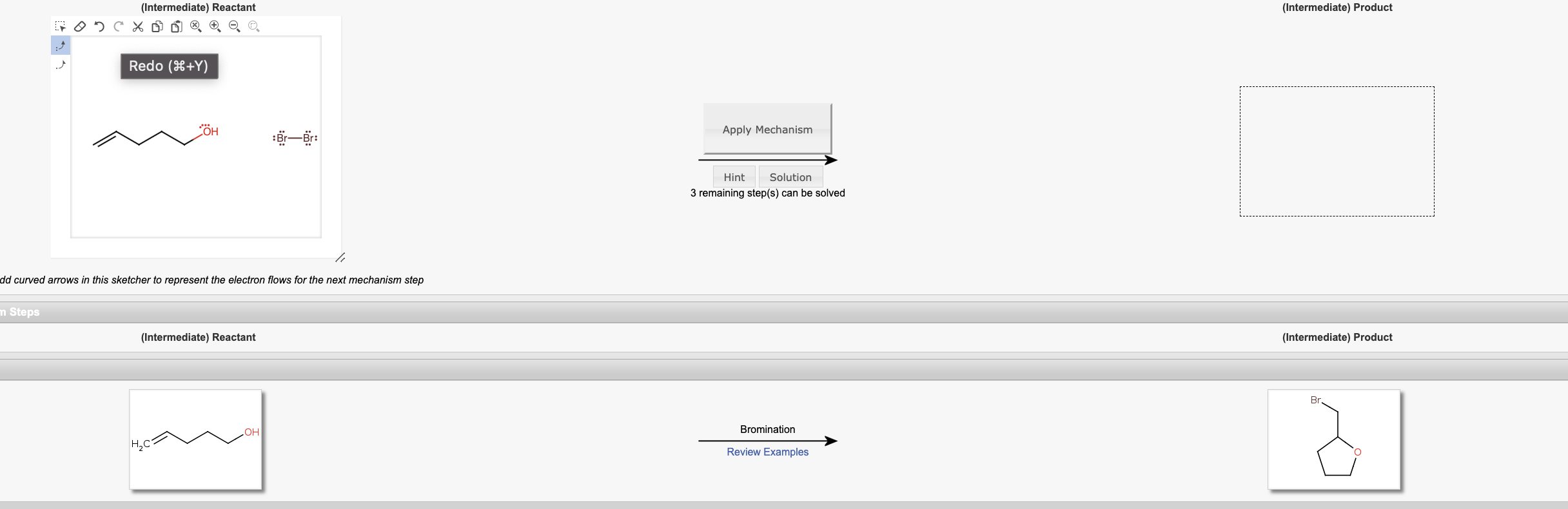 Solved (Intermediate) Reactant m Steps X + Redo (X+Y) ОН li | Chegg.com