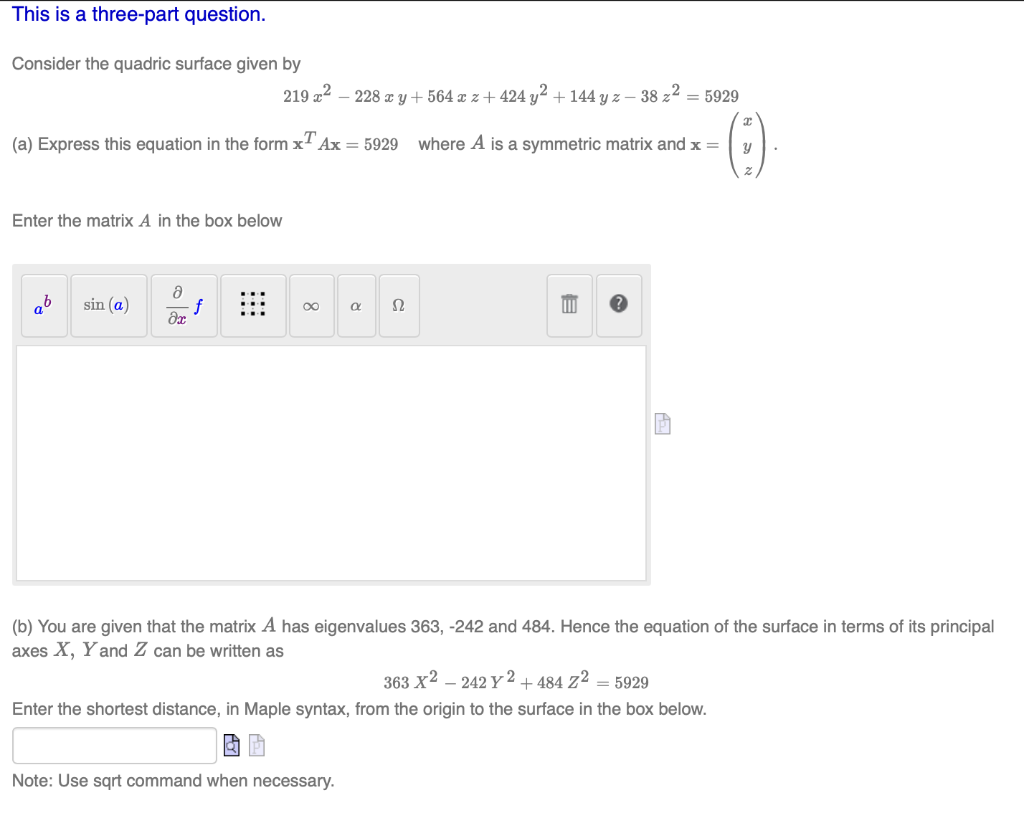Solved Inis is a three-part question. Consider the quadric | Chegg.com