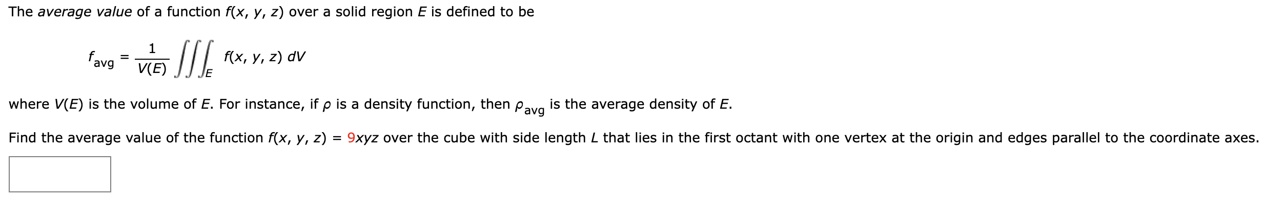 Solved The average value of a function f(x,y,z) over a solid | Chegg.com