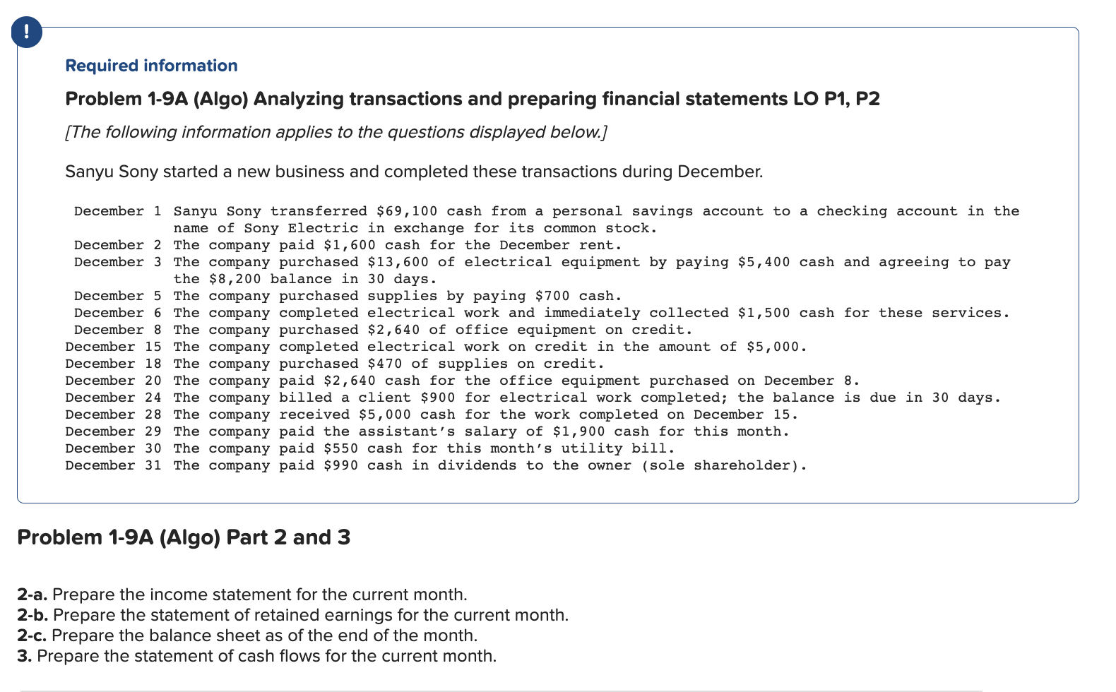 Solved Problem 1-9A (Algo) Analyzing transactions and | Chegg.com