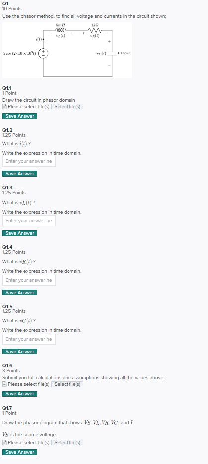 Solved Q1 10 Points Use the phasor method to find all | Chegg.com