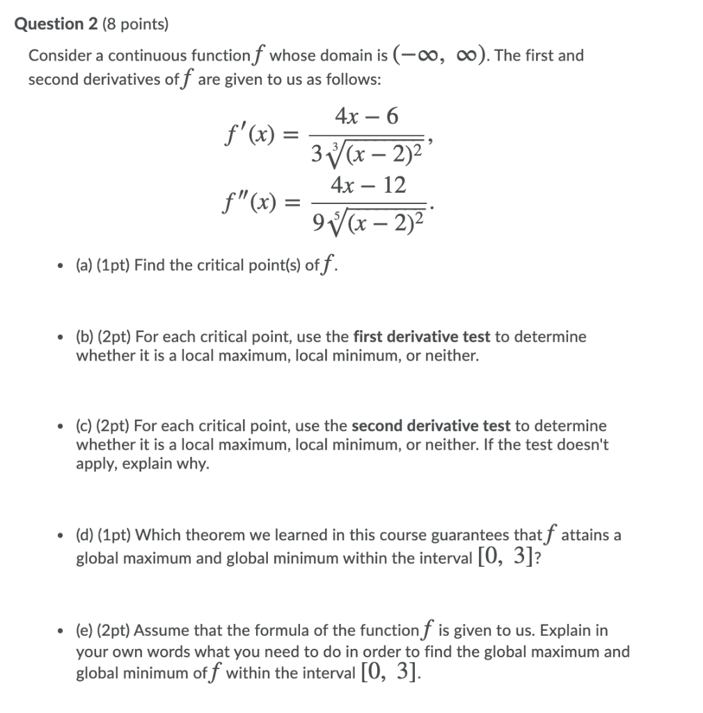 Solved Question 2 (8 points) Consider a continuous function | Chegg.com