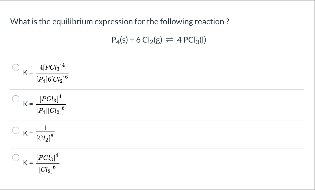 Solved What is the equilibrium expression for the following | Chegg.com