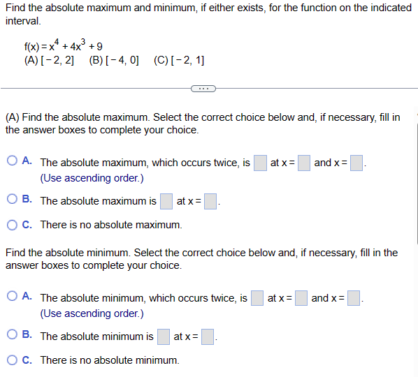 Solved Find the absolute maximum and minimum, if either | Chegg.com