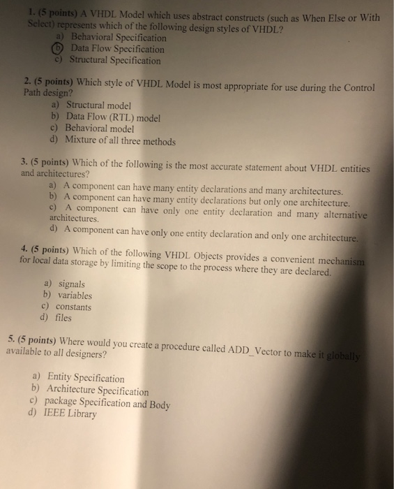 Solved 1. (5 points) A VHDL Model which uses abstract | Chegg.com