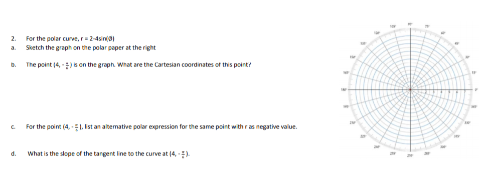 Solved 2. a. For the polar curve, r = 2-4sin() Sketch the | Chegg.com