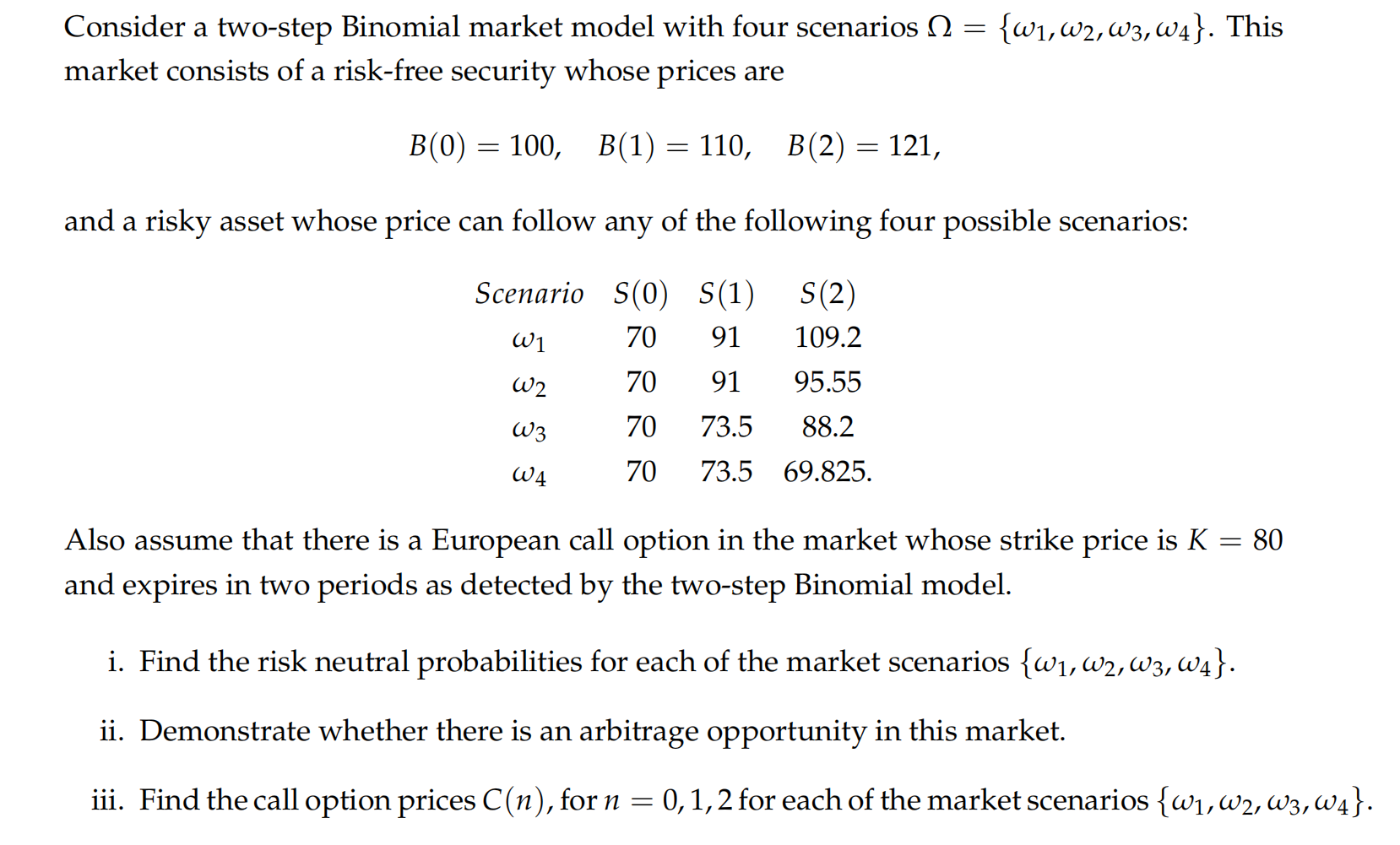 Consider a two-step Binomial market model with four | Chegg.com