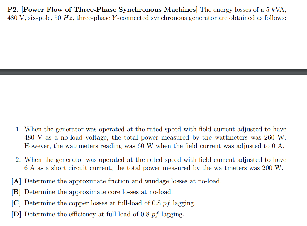 P2. [Power Flow of Three-Phase Synchronous Machines] | Chegg.com
