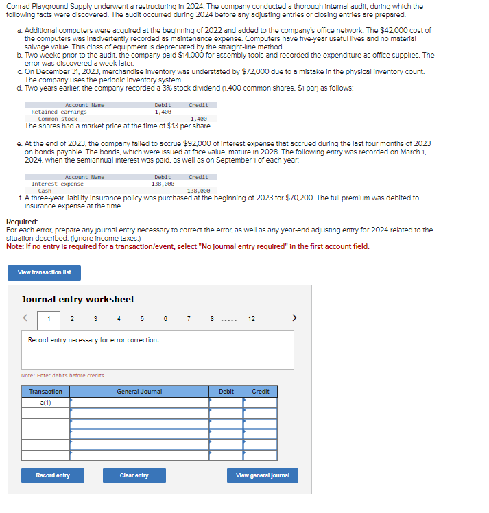 Solved Conrad Playground Supply underwent a restructuring in | Chegg.com