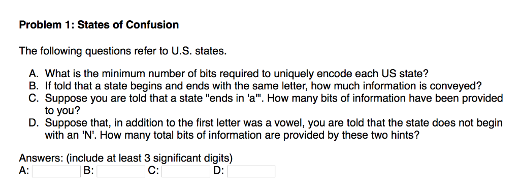 Solved Problem 1: States of Confusion The following | Chegg.com
