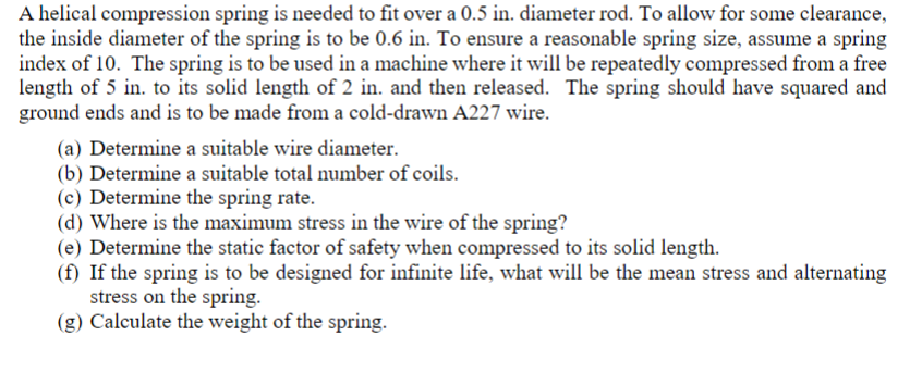 Solved A helical compression spring is needed to fit over a | Chegg.com
