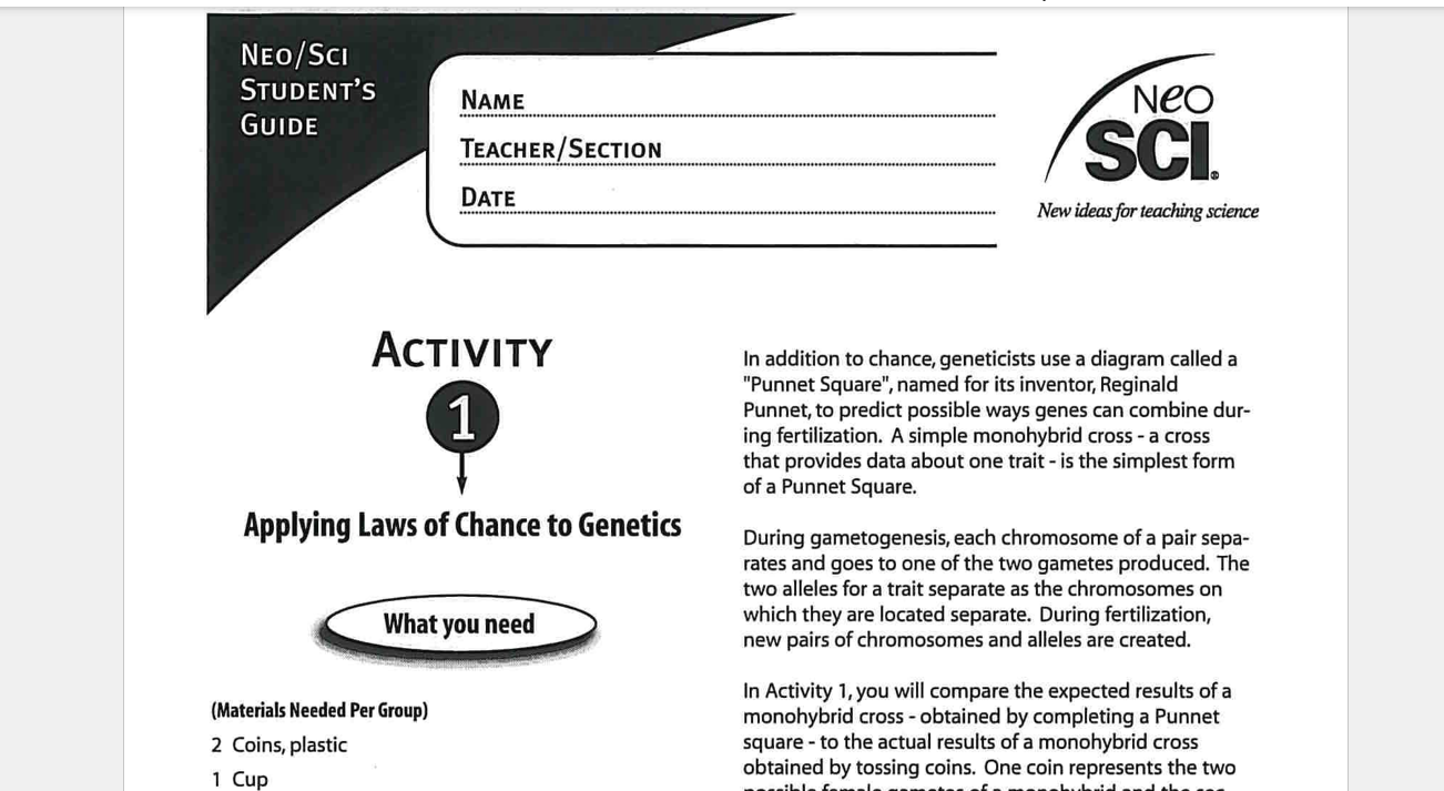 NEO/SCI STUDENT'S GUIDE NAME Neo TEACHER/SECTION SCI. | Chegg.com