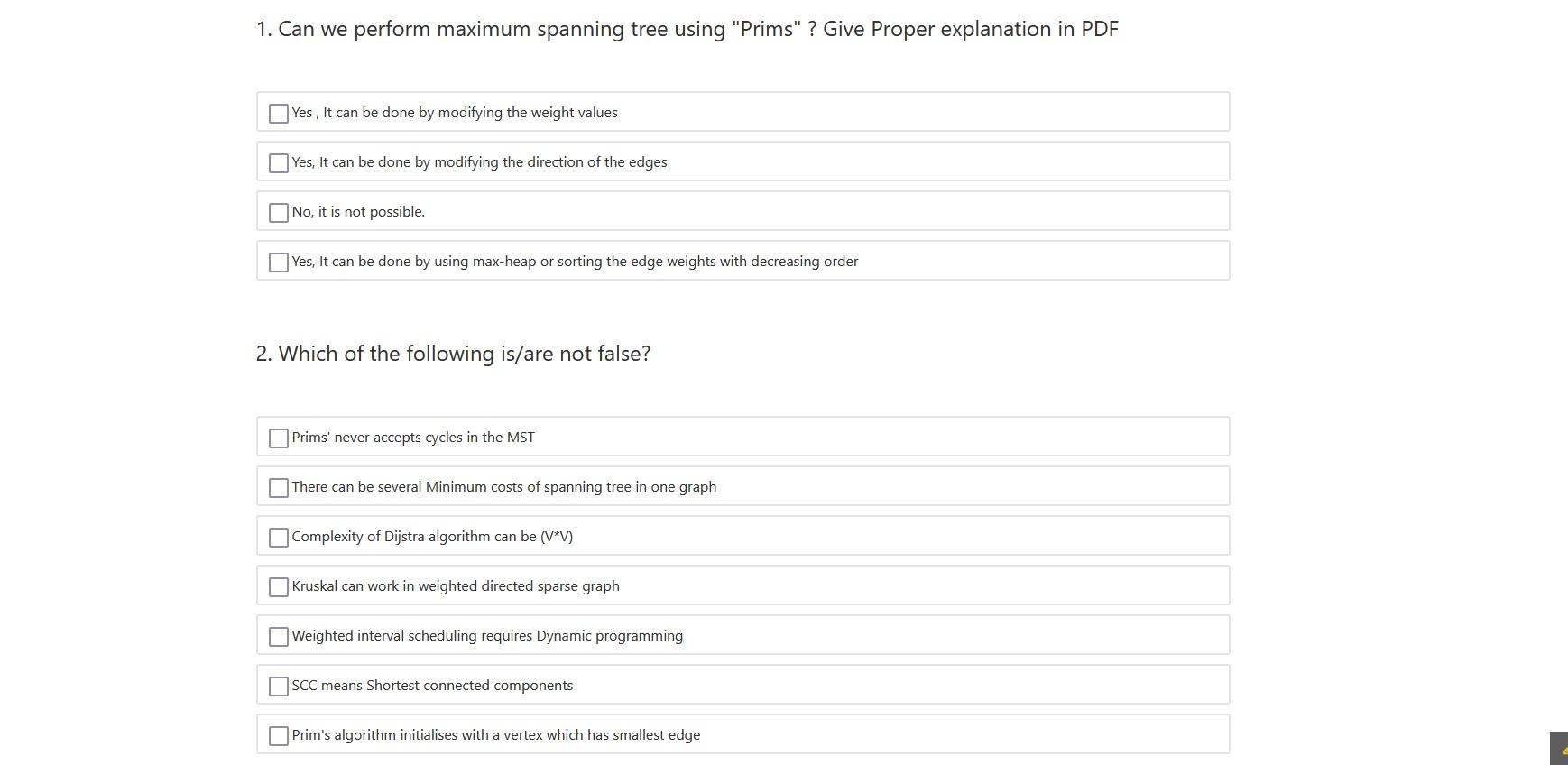 Solved 1. Can we perform maximum spanning tree using "Prims" | Chegg.com