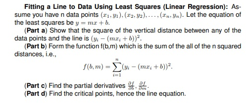 Solved Fitting a Line to Data Using Least Squares (Linear | Chegg.com