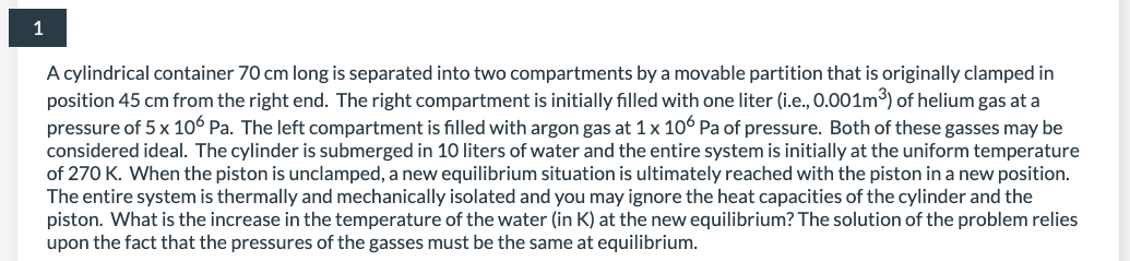 Solved A cylindrical container 70 cm long is separated into | Chegg.com