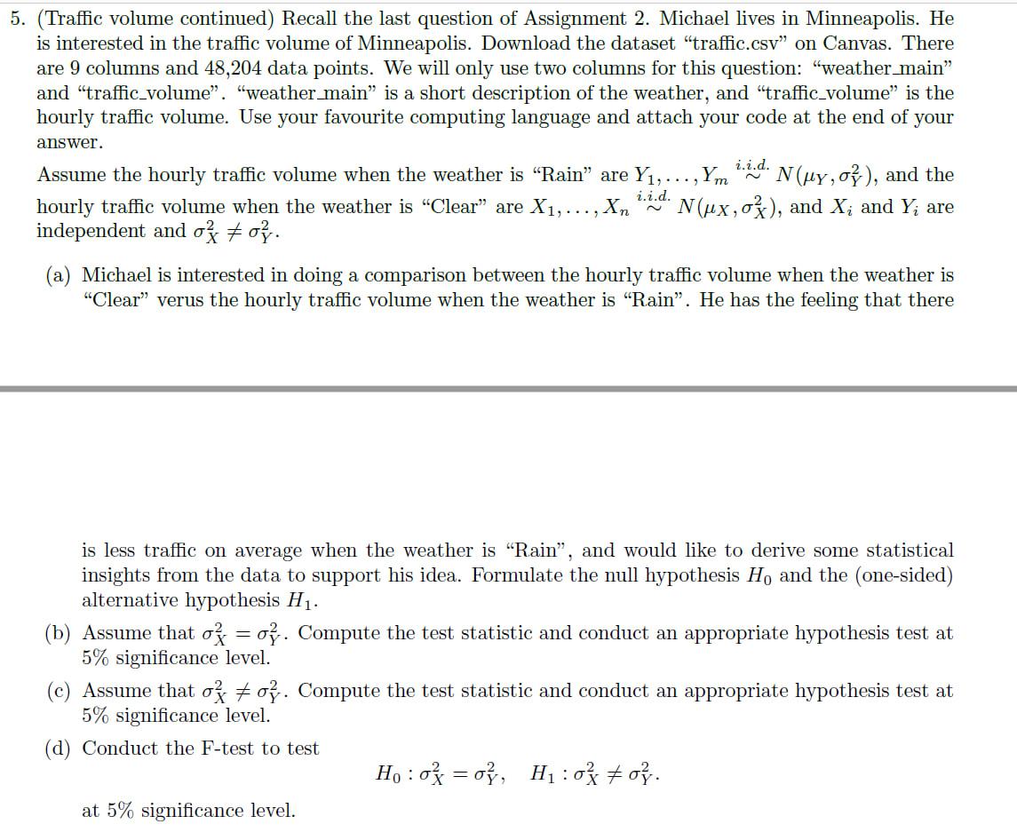 Solved 5. (Traffic volume continued) Recall the last | Chegg.com
