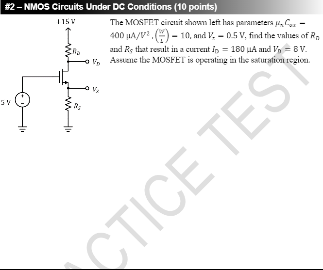 Solved \#2 - NMOS Circuits Under DC Conditions (10 points) | Chegg.com