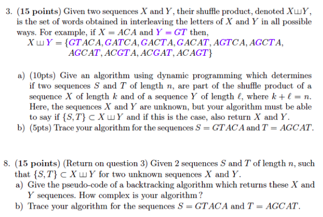 3. (15 points) Given two sequences X and Y , their | Chegg.com