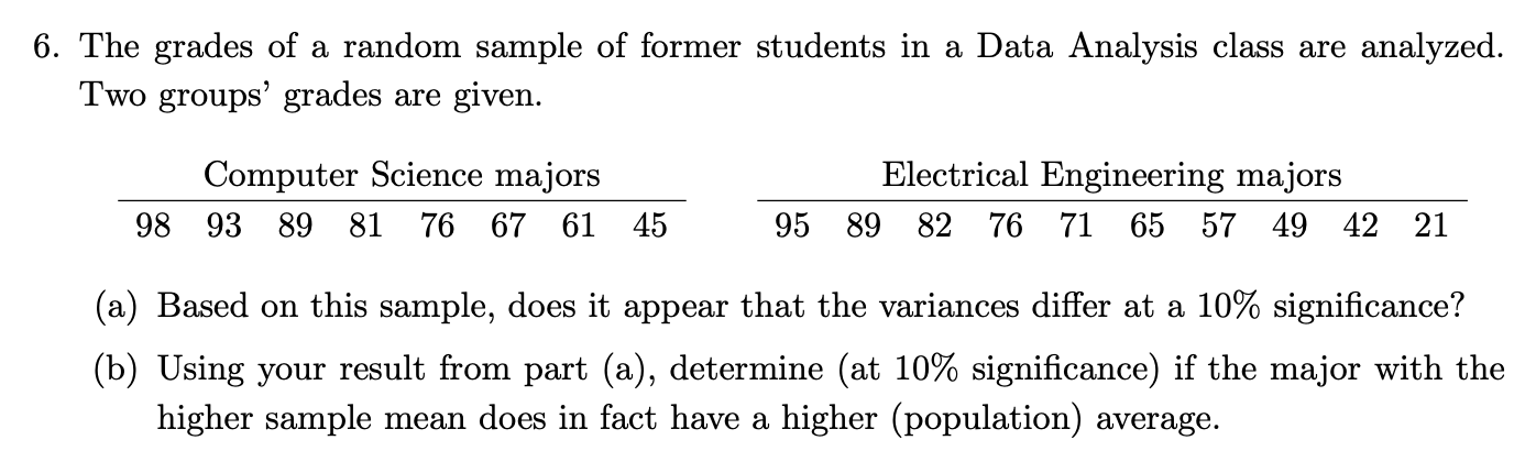 Solved 6. The grades of a random sample of former students | Chegg.com