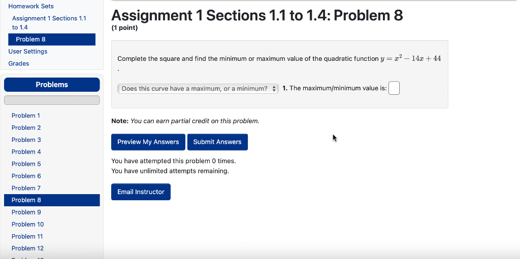 Solved Assignment 1 Sections 1.1 to 1.4: Problem 8 (1 point) | Chegg.com