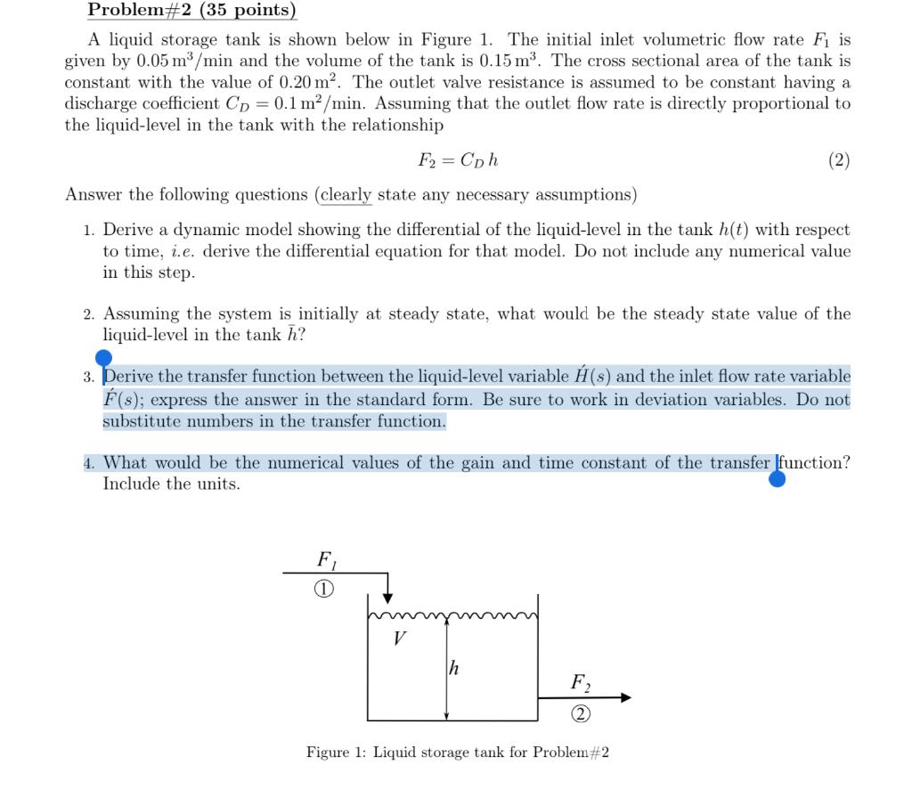 Solved A liquid storage tank is shown below in Figure 1. The | Chegg.com