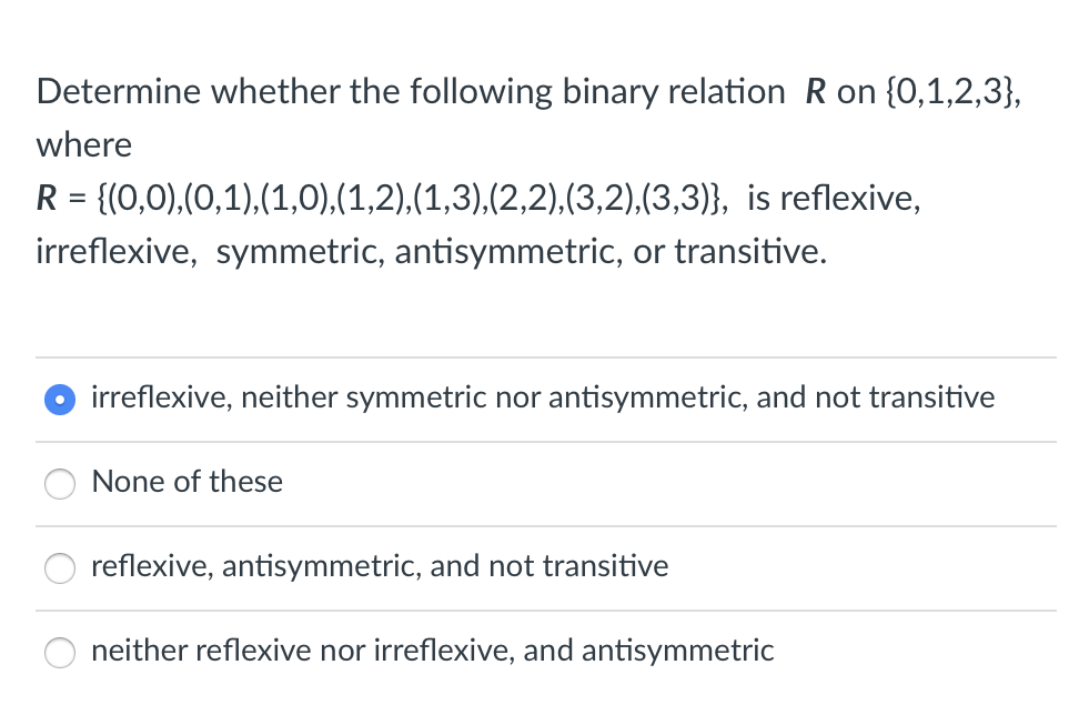 Solved Determine whether the following binary relation R on | Chegg.com