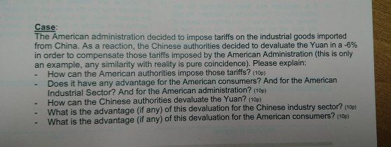 Solved Case The American administration decided to impose | Chegg.com