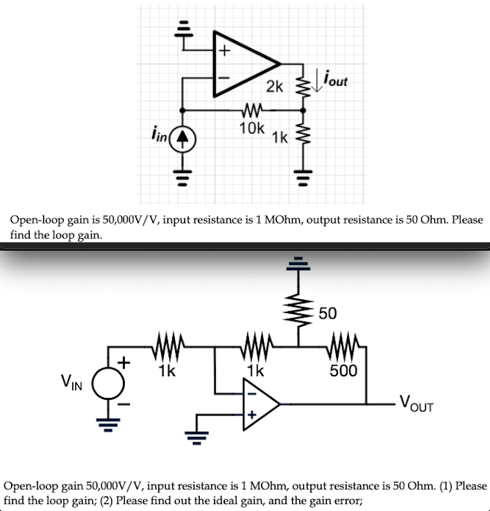 Solved 두 + 2k Llout w 10k 1k lin wmo Open-loop gain is | Chegg.com