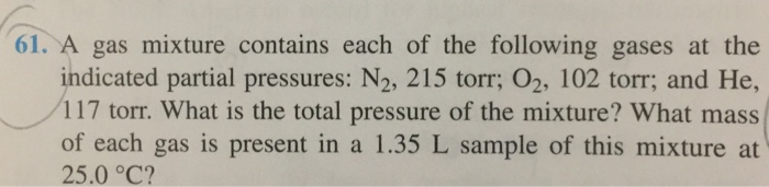 Solved A gas mixture contains each of the following gases at | Chegg.com