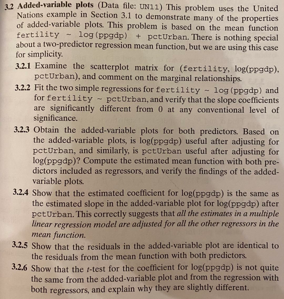 3.2 Added-variable plots (Data file: UN11) This | Chegg.com