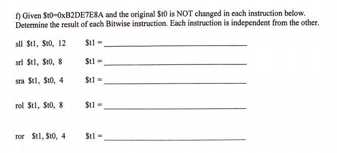 Solved 10. Write the MIPS instructions using Bitwise | Chegg.com