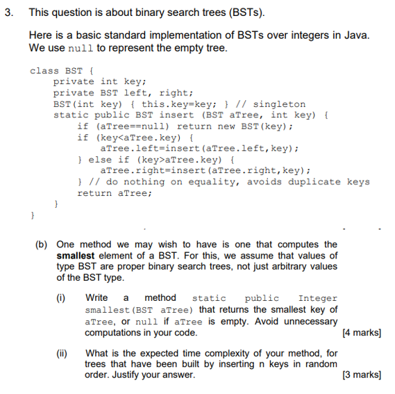 Solved 3. This question is about binary search trees (BSTs). | Chegg.com