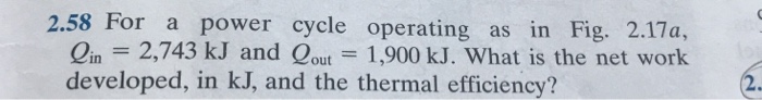 Solved 2.58 For a power cycle operating as in Fig. 2.17a, | Chegg.com