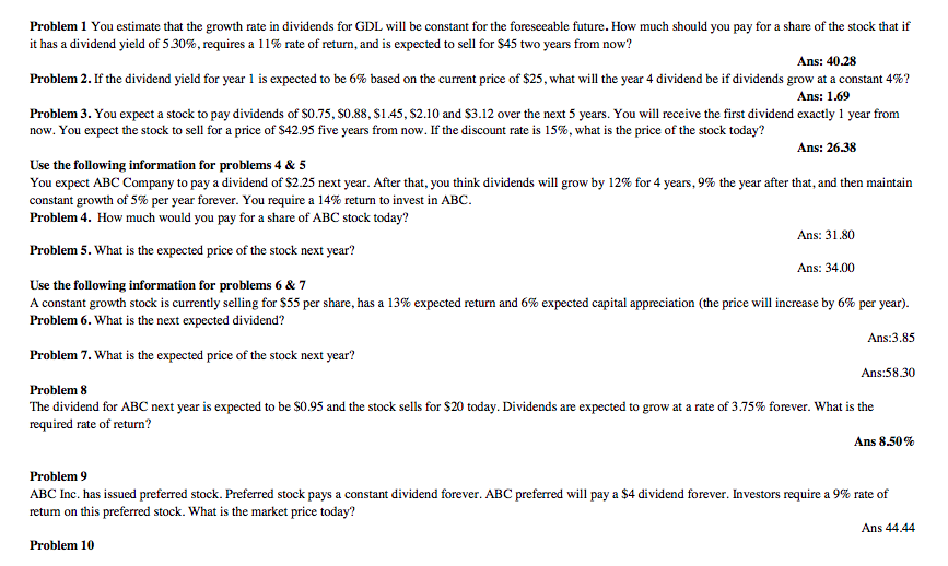 Solved Problem 1 You estimate that the growth rate in | Chegg.com