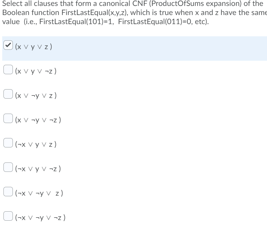 Solved Select all clauses that form a canonical CNF | Chegg.com