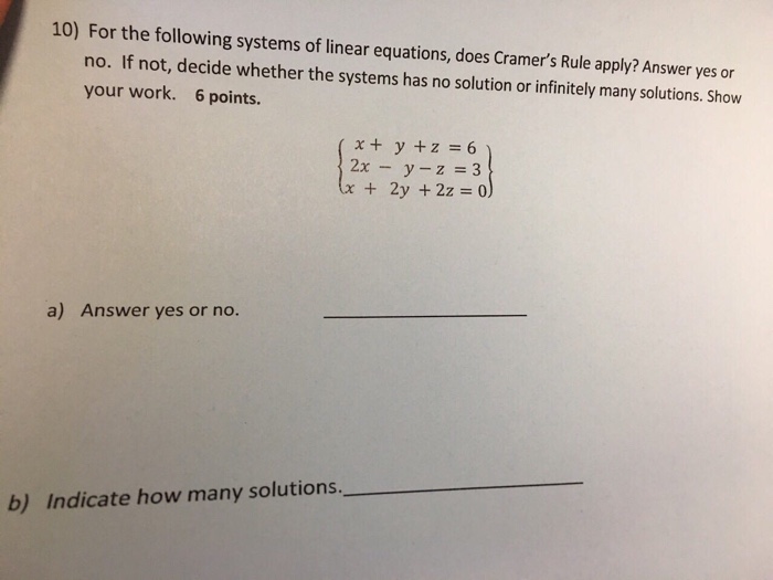 Solved For the following systems of linear equations, does | Chegg.com