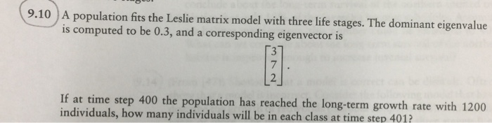 Solved A population fits the Leslie matrix model with three | Chegg.com