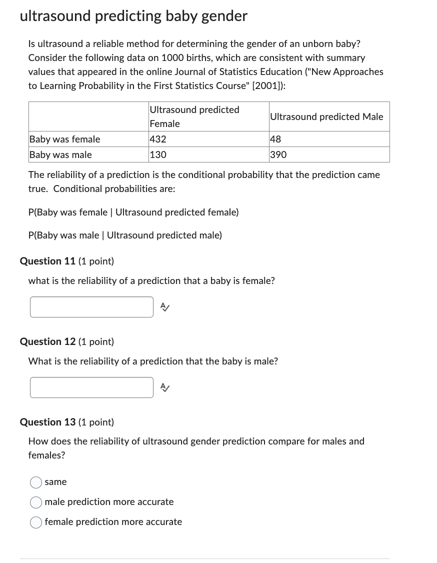 Solved ultrasound predicting baby gender Is ultrasound a | Chegg.com