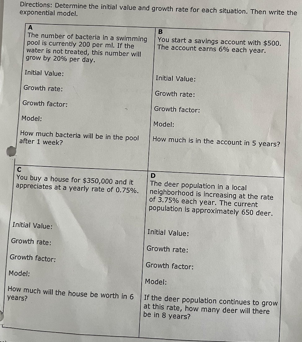Solved y=a(1+r)xDirections: Determine the initial value and | Chegg.com