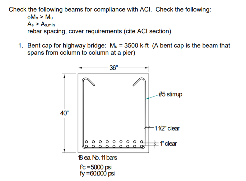 Solved Check the following beams for compliance with ACI. | Chegg.com