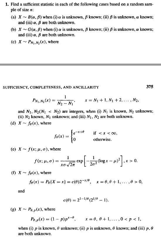 Solved 1. Find a sufficient statistic in each of the | Chegg.com