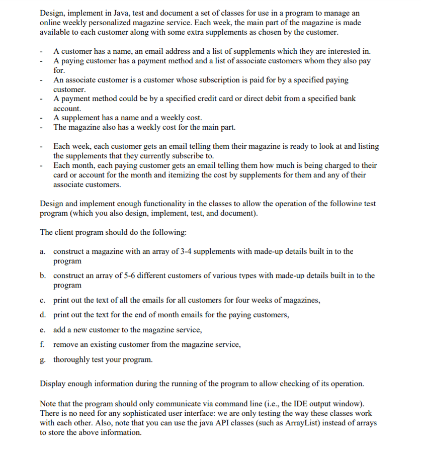 Solved Design, implement in Java, test and document a set of | Chegg.com