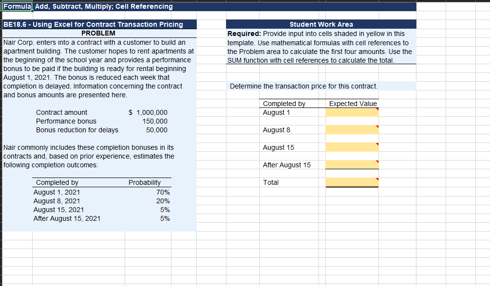Solved Formula Add, Subtract, Multiply; Cell Referencing | Chegg.com