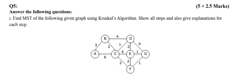 Solved Q5: (5 +2.5 Marks) Answer the following questions: i. | Chegg.com
