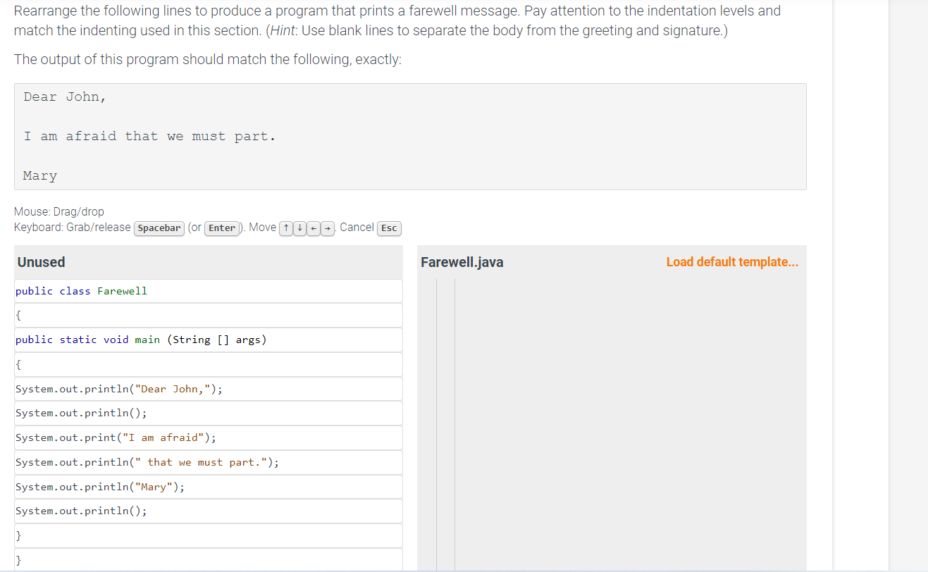 Solved Rearrange the following lines to produce a program | Chegg.com