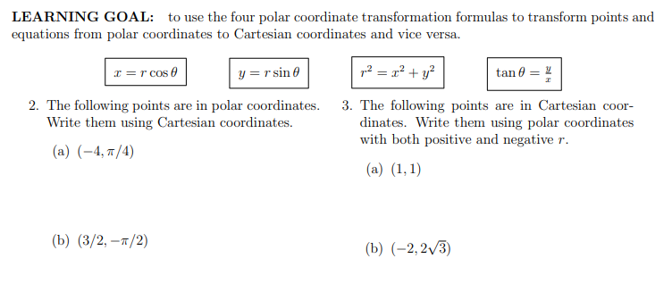 Solved LEARNING GOAL: to use the four polar coordinate | Chegg.com