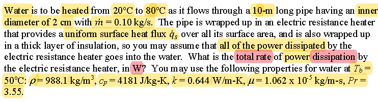 Solved Water is to be heated from 20∘C to 80∘C as it flows | Chegg.com