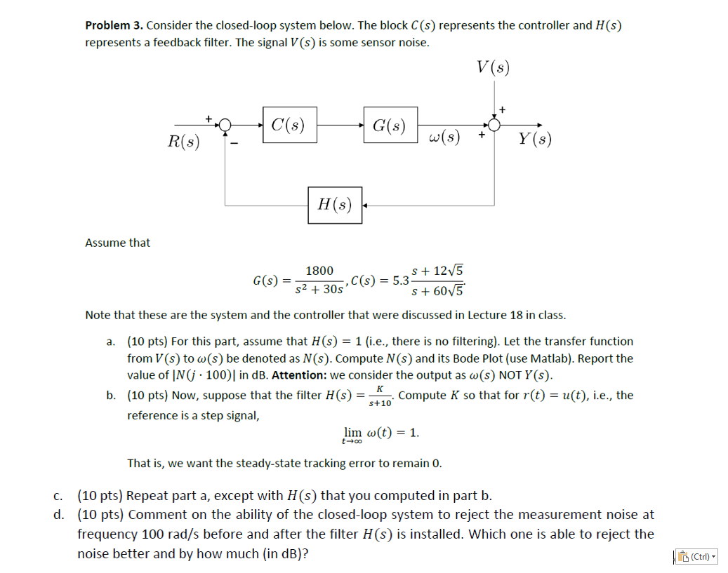Solved Problem 3. Consider the closed-loop system below. The | Chegg.com